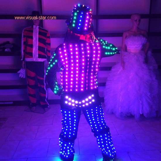 led clown costume,led performance costume,led light up clothing
